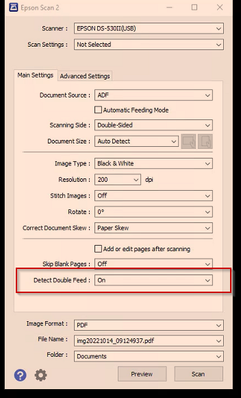 Disable Epson DS-530 Double Feed - Envision IT