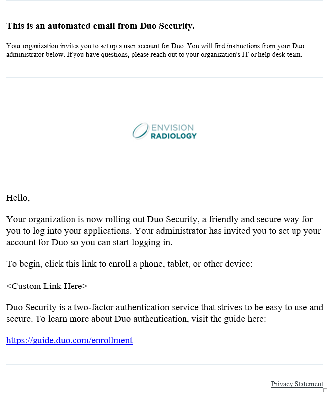 Cisco Duo Enrollment Email - Review - Envision IT